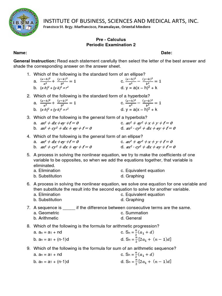 Precal 2nd Periodic | PDF | Summation | Equations