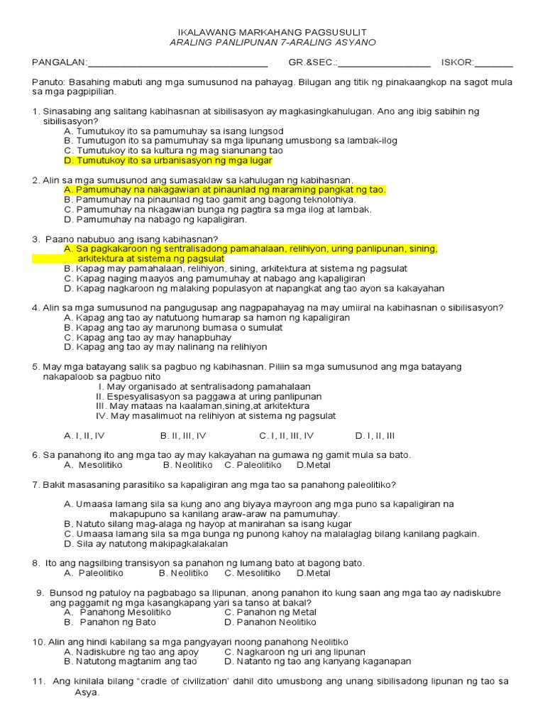 Ap 7 8 9 Q2 Test | PDF