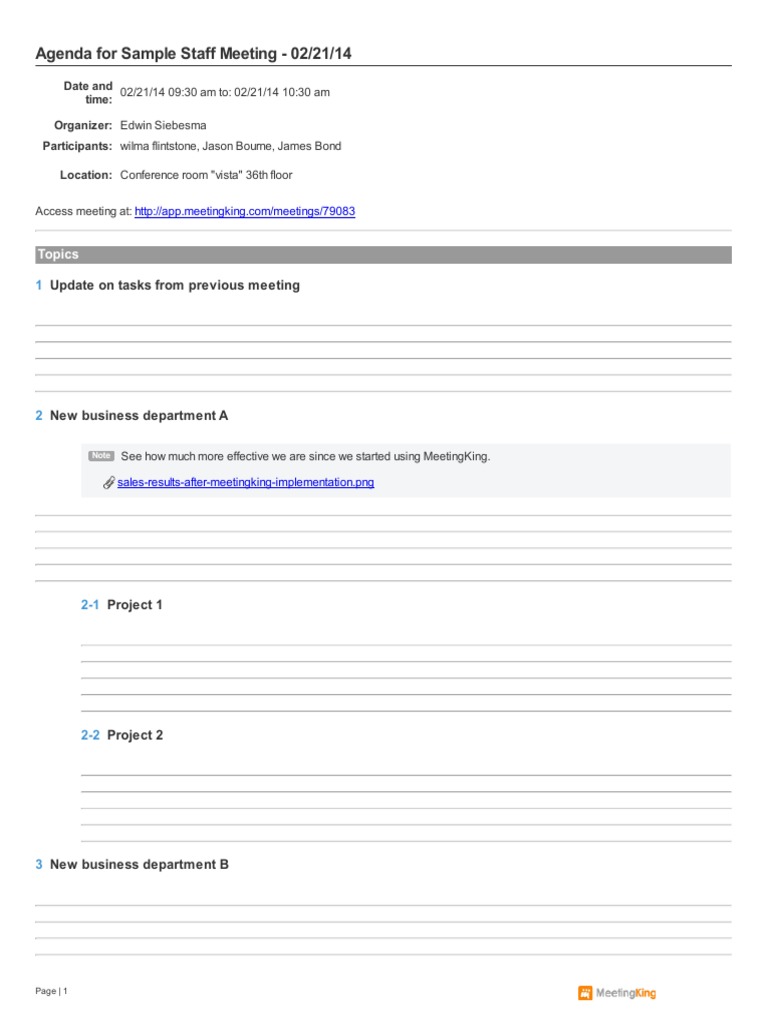 Sample Staff Meeting Agenda 02/21/14 | PDF
