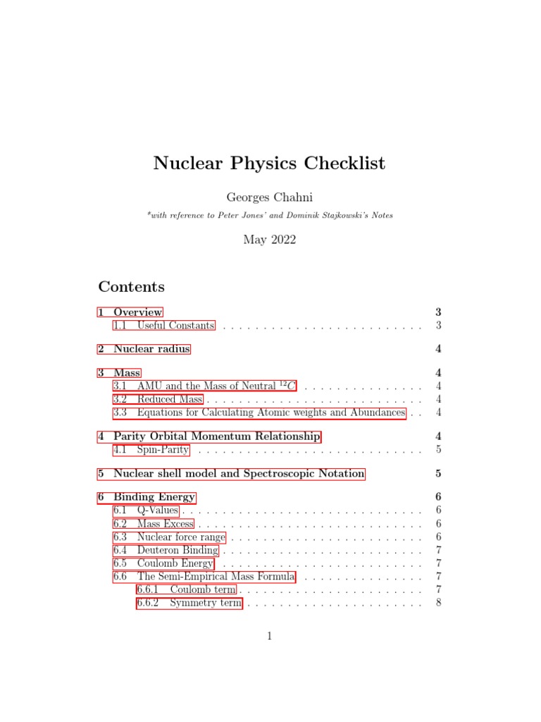 Nuclear Physics Checklist | PDF | Atomic Nucleus | Radioactive Decay