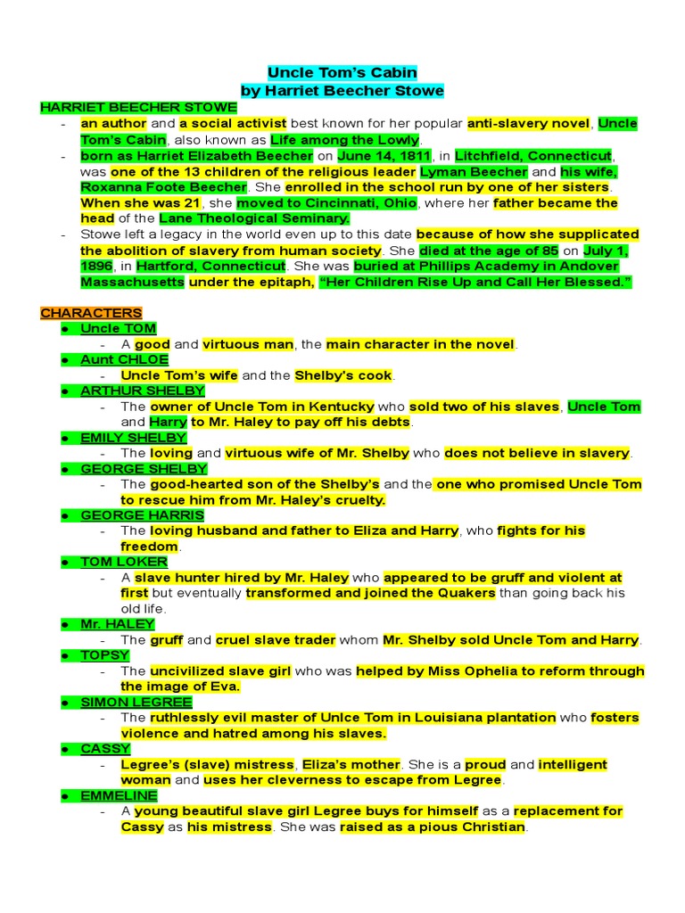 Copy of Uncle Tom’s Cabin | PDF | Uncle Tom's Cabin | Harriet Beecher Stowe