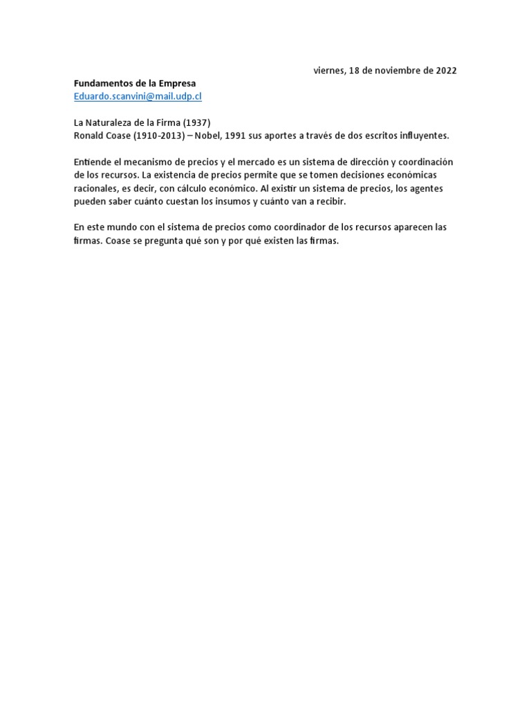 Fundamentos de la Firma según Coase | PDF