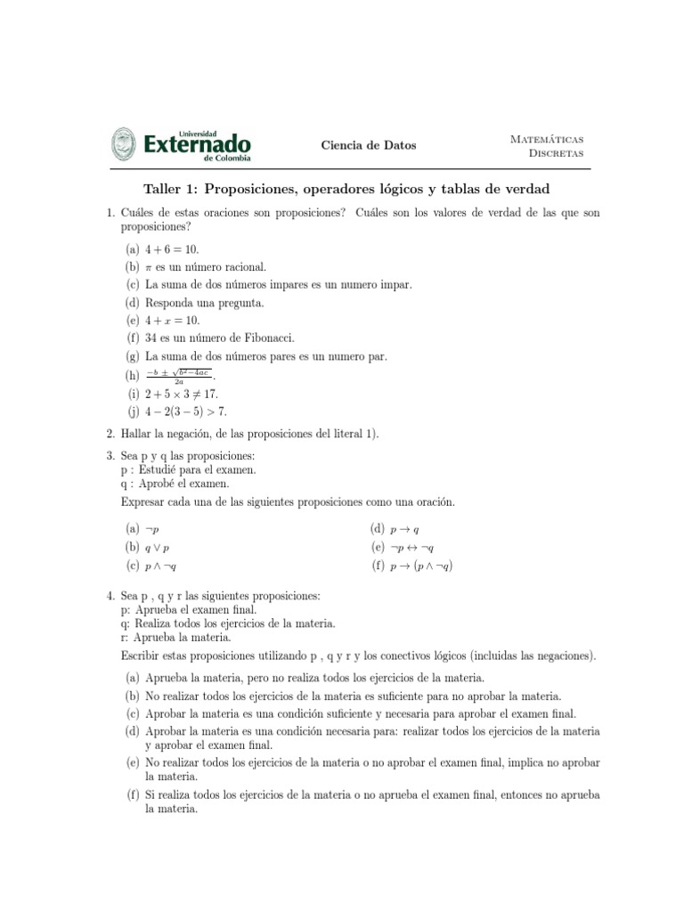 Análisis de proposiciones, operadores lógicos, tablas de verdad y operaciones bit a bit en ...