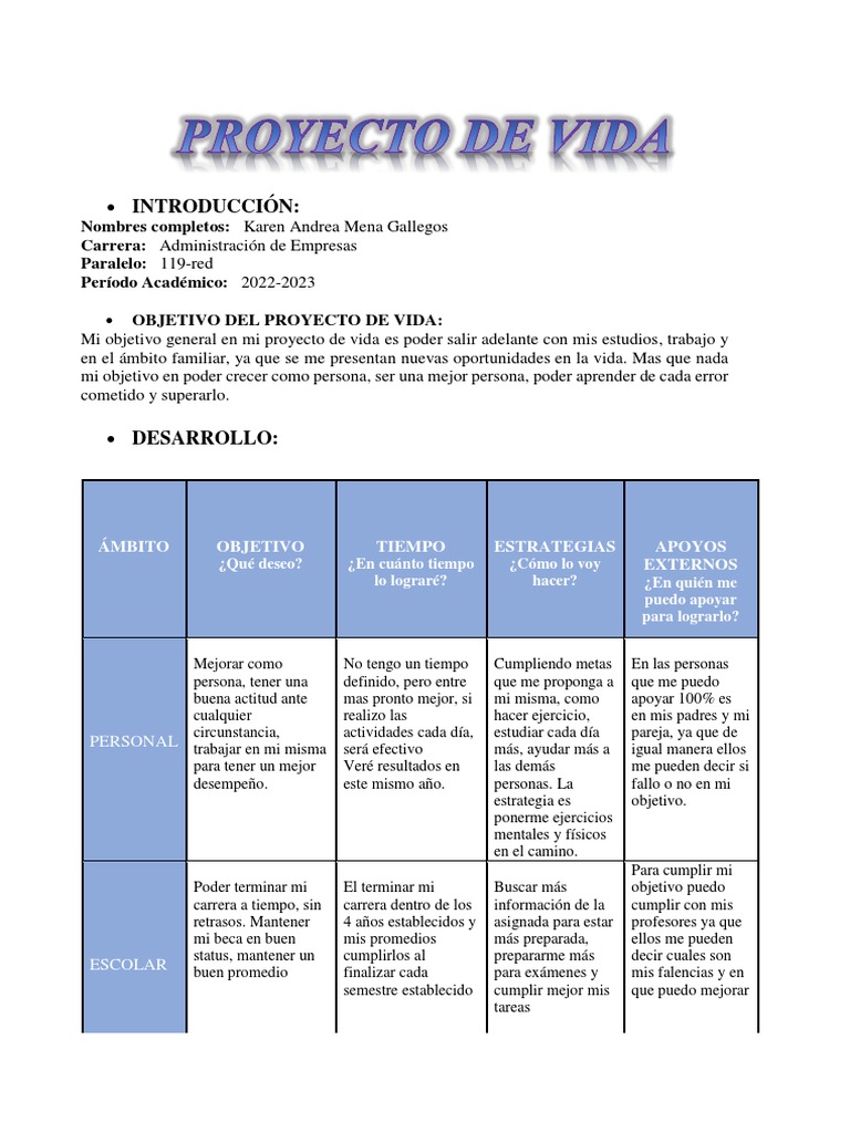 Proyecto de Vida | PDF