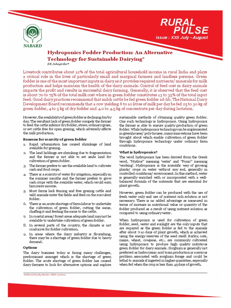 Hydroponics Fodder Production-An Alternative Technology For Sustainable ...
