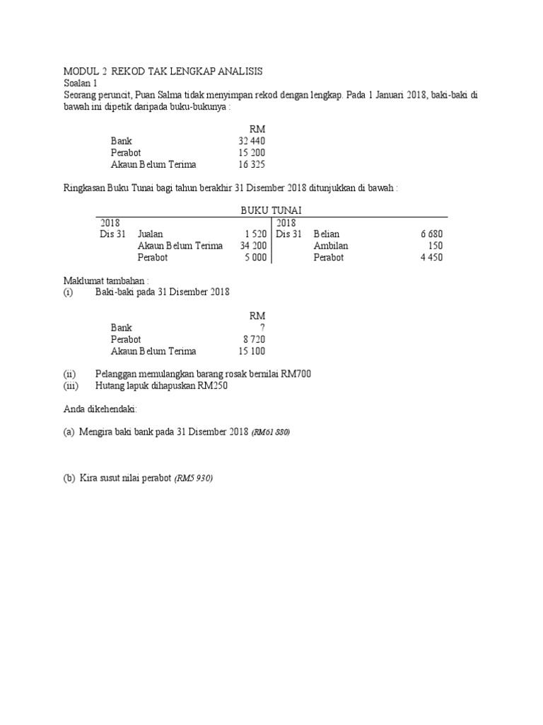 MODUL 2 REKOD TAK LENGKAP ANALISIS. Cuba2 | PDF