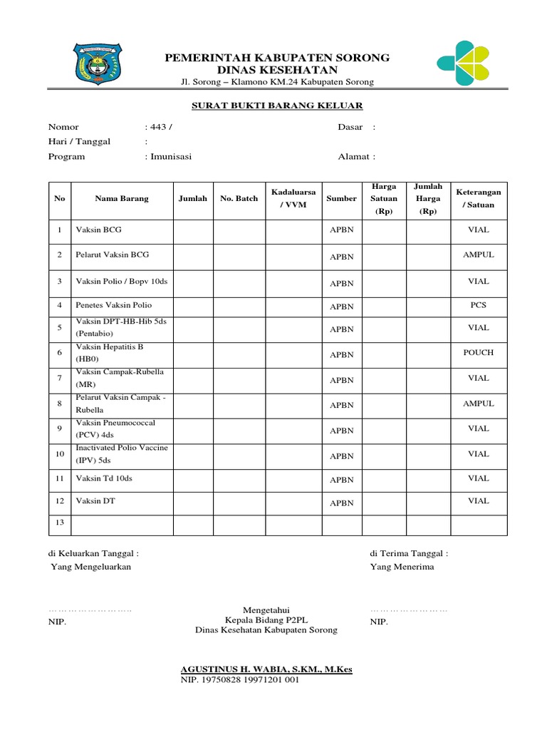 Surat Bukti Barang Keluar Dinkes Sorong | PDF Surat Bukti Barang Keluar Dinkes Sorong | PDF