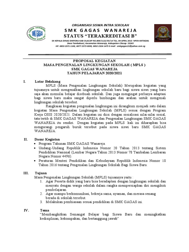 Proposal MPLS SMK Gagas Wanareja 2020 | PDF