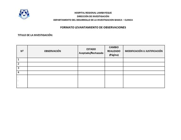 Formato, Levantamiento de Observaciones | PDF