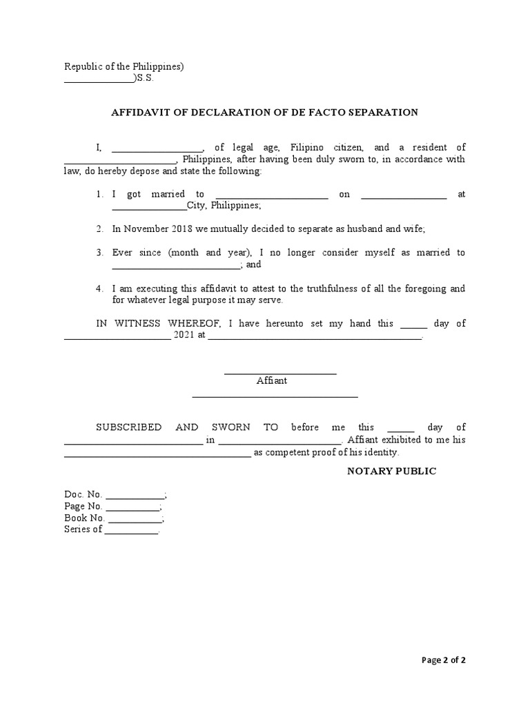 Affidavit of de Facto Separation | PDF