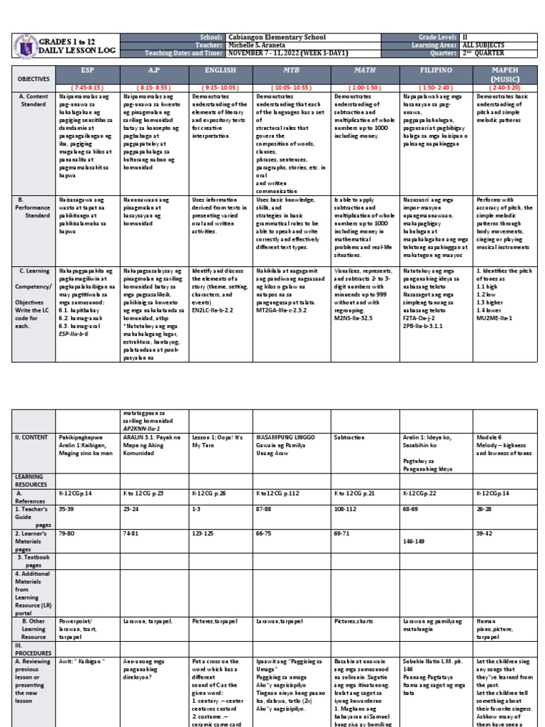 DLL - All Subjects 2 - Q2 - W1 - D1 | PDF | Linguistics