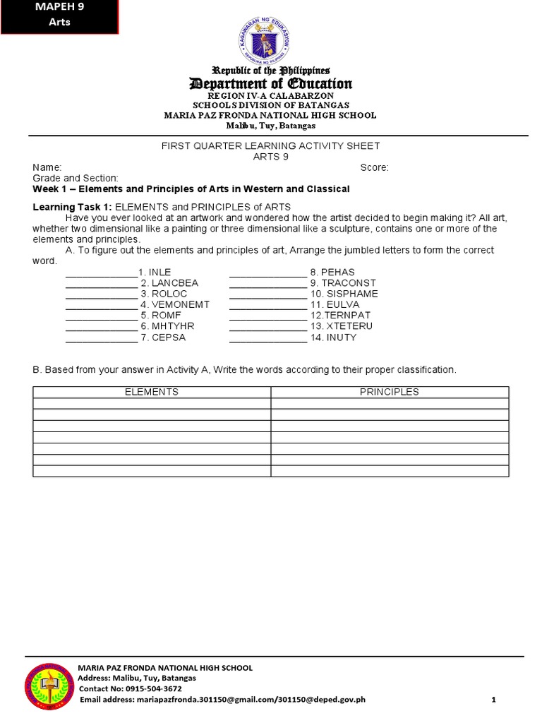 G9-ARTS Q1-LAS-Revised 2021-2022-Week3-4 | PDF | Paintings | The Arts