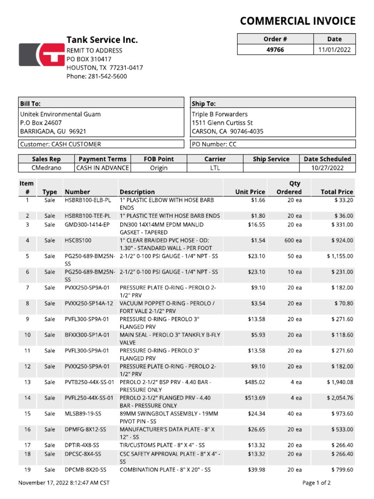 Commercial Invoice - So 49766 | PDF