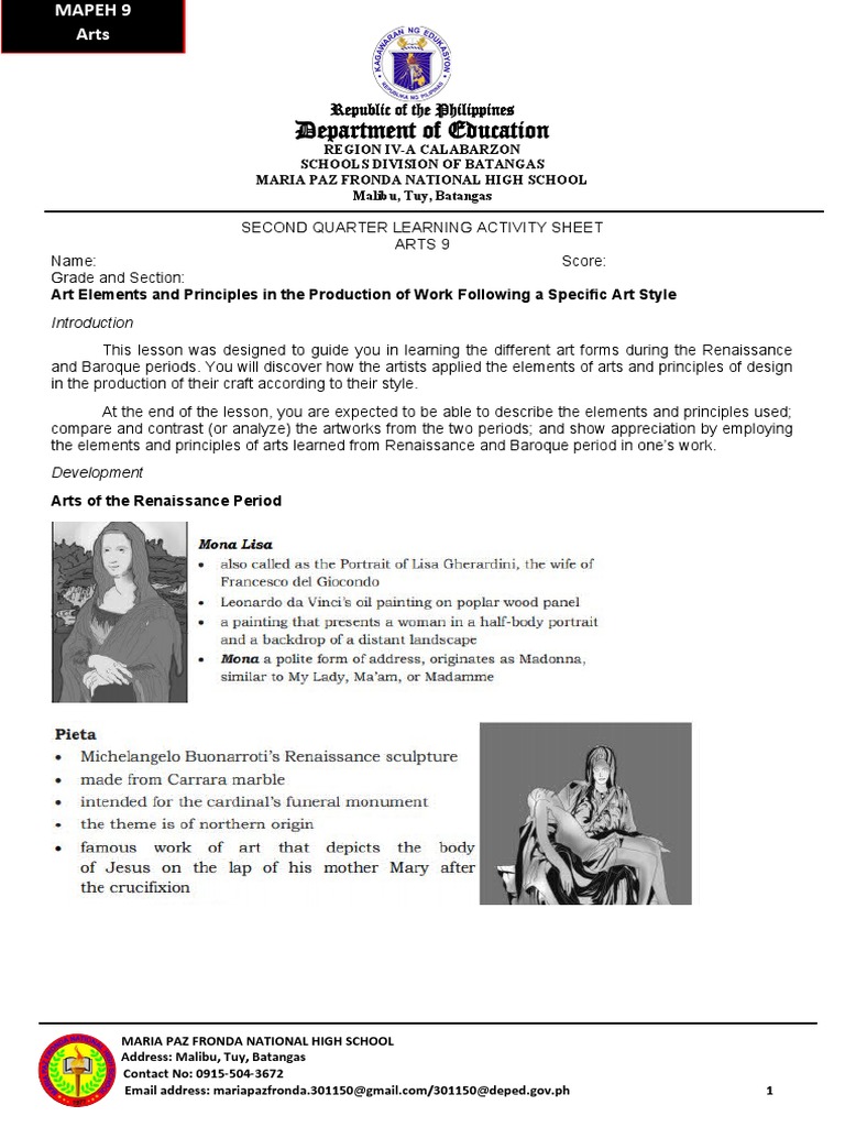 G9-ARTS Q2-LAS-Revised 2021-2022-Week3-4 | PDF | Baroque | Sculpture