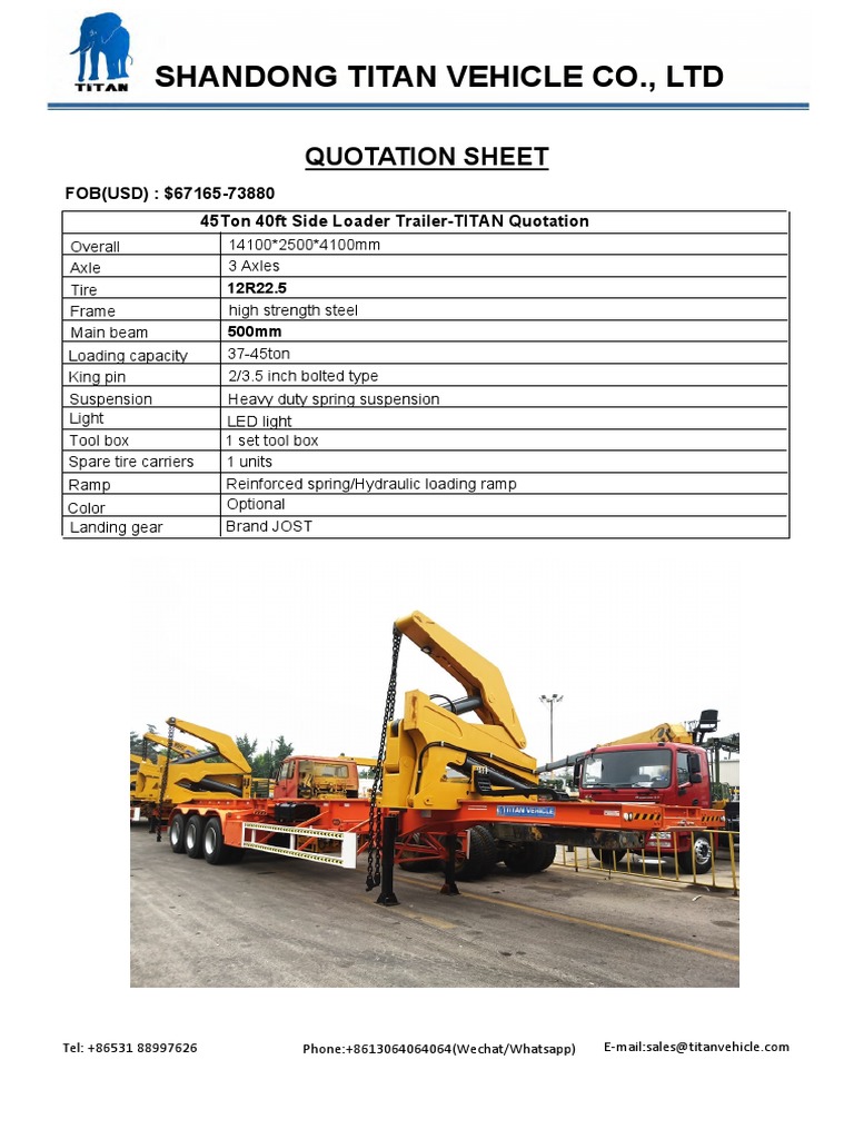 40ft Container Side Loader Semi Trailer (Quotation) | PDF | Axle | Semi ...