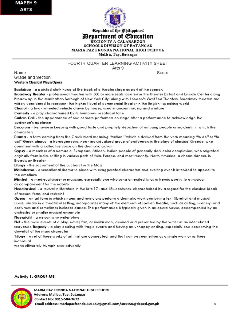 Arts 9: Western Classical Theater Guide | PDF | Theatre | Tragedy