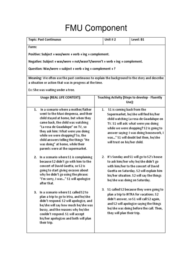 FMU 3 - Past Continuous - Unit 2 B1 | PDF