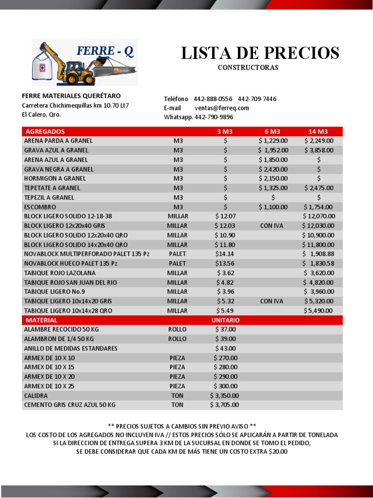 Lista de Precios Constructuras Qro | PDF | Construyendo tecnología | Materiales