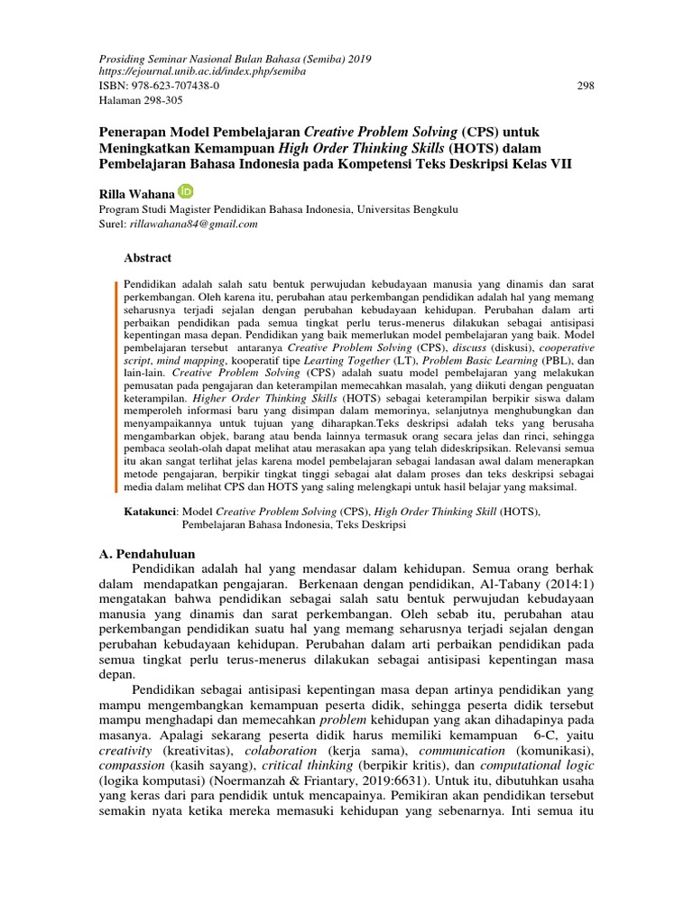 Penerapan Model Pembelajaran Creative Problem Solving (CPS) Untuk | PDF | Karier & Perkembangan ...