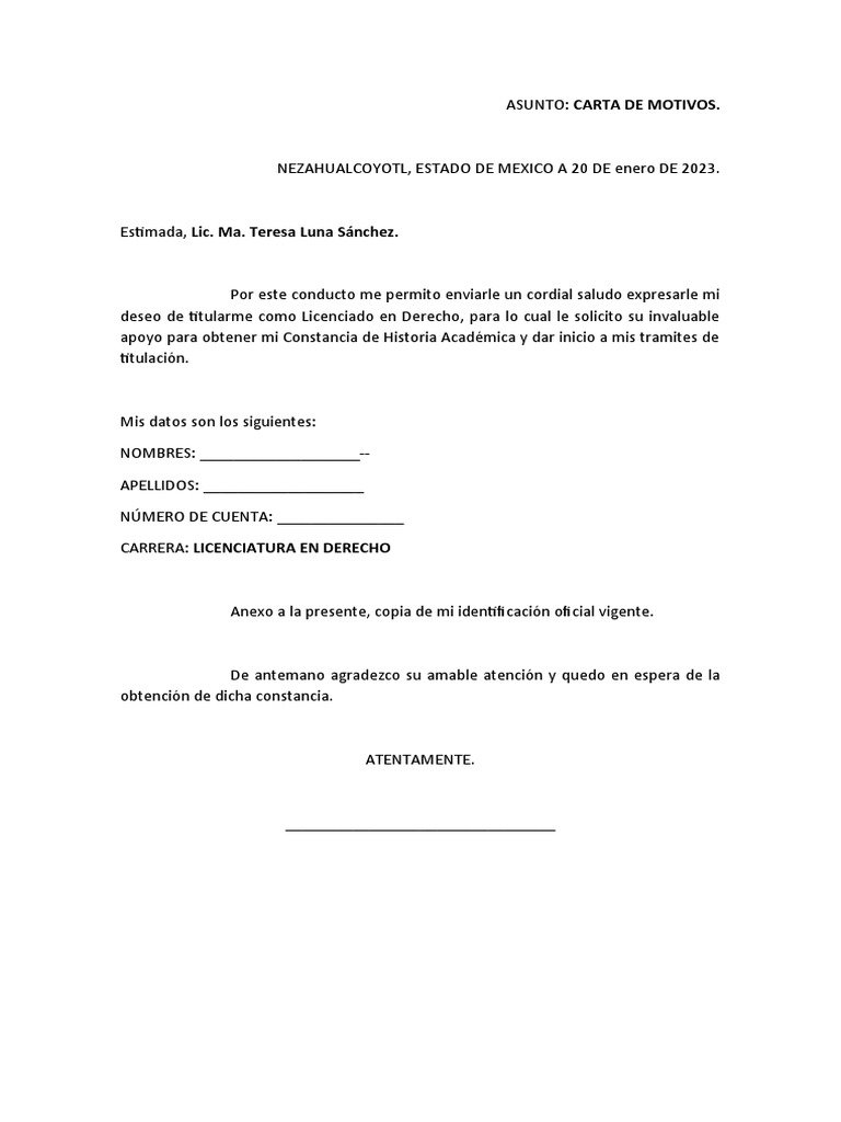 Carta de Motivos Unam 2023 | PDF