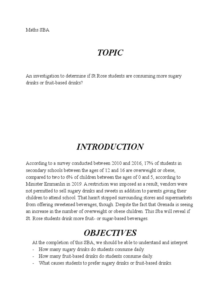 Maths SBA | PDF | Drink | Determinants Of Health
