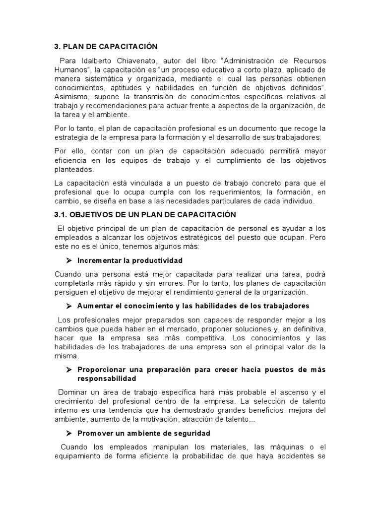 Plan de Capacitacion | PDF | Gestión de recursos humanos | Creación de capacidad