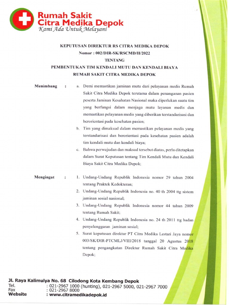 002 SK Pembentukan Tim Kendali Mutu Dan Kendali Biaya | PDF