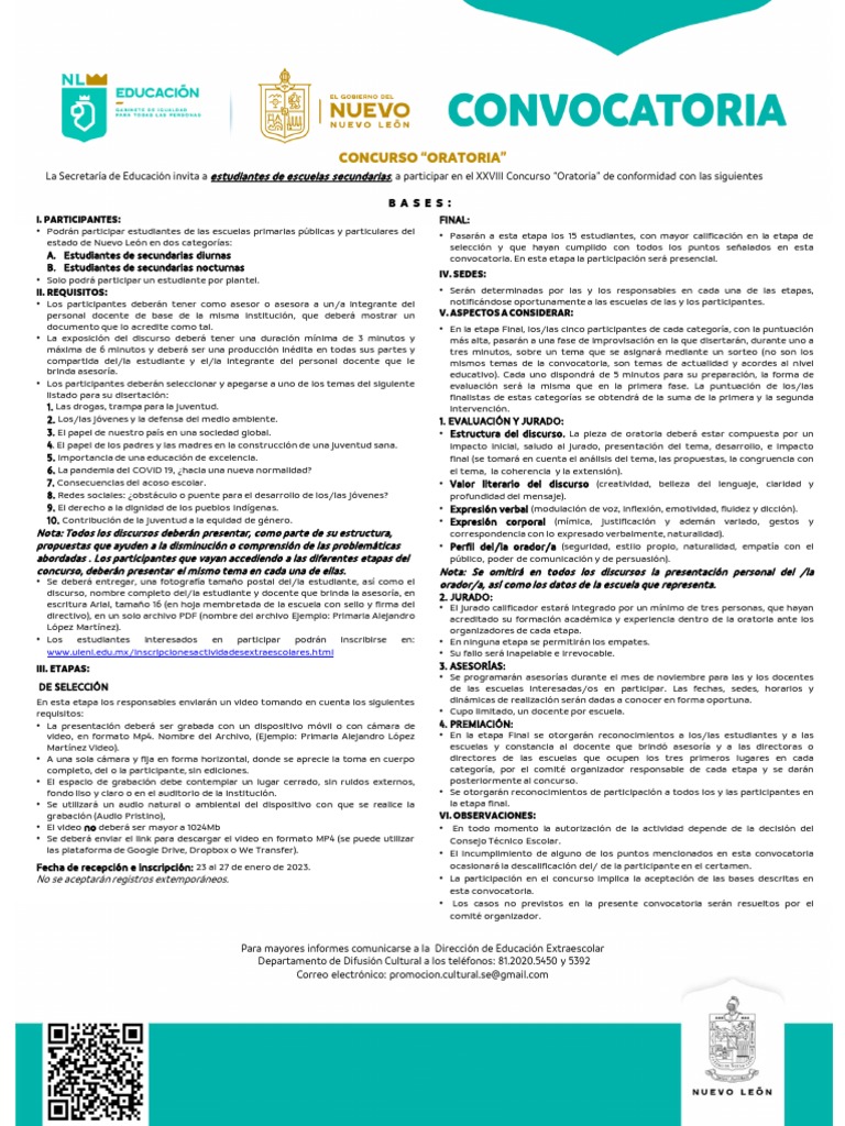 Convocatoria Concurso Oratoria | PDF | Hablar en público