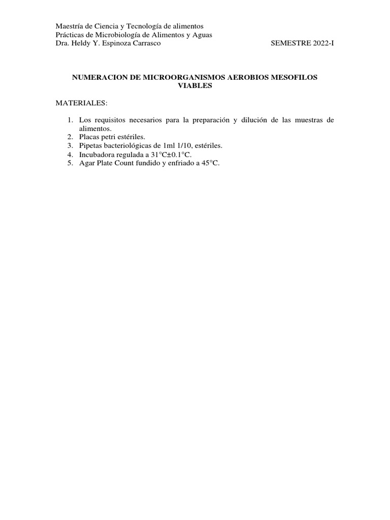 Numeracion de Microorganismos Aerobios Mesofilos | PDF | Microbiología ...