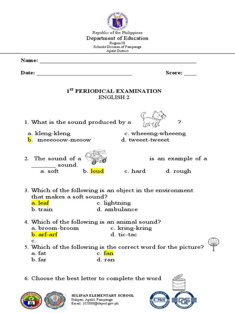 Sulipan Elementary School Exam Overview | PDF | English Language | Noun