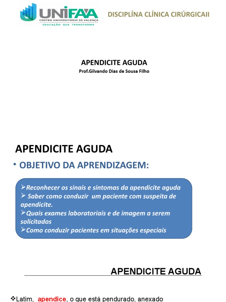 Sinais, sintomas e abordagem diagnóstica da apendicite aguda | PDF ...