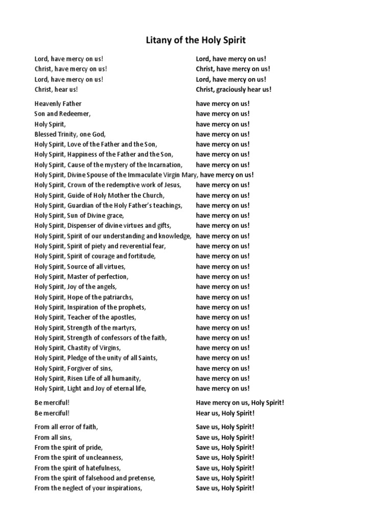 Litany of The Holy Spirit | PDF | Mercy | God The Father
