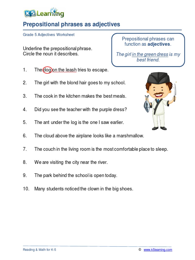 Grade 5 Prepositional Phrases Adjectives Adverbs A | PDF