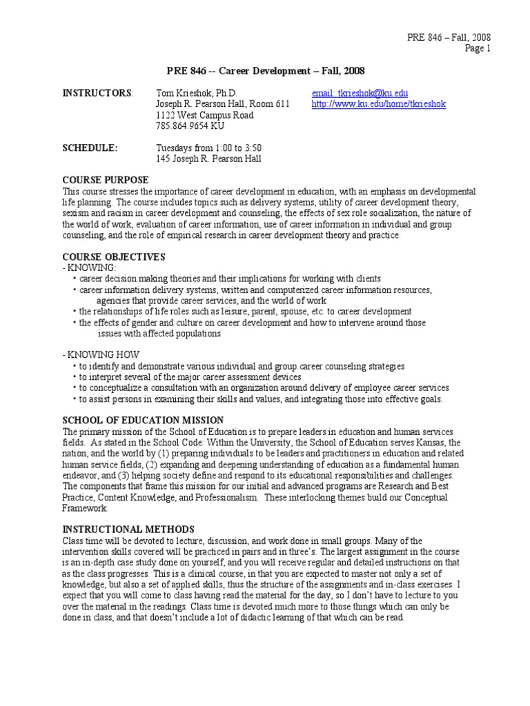 Career Development Syllabus | PDF | Counseling Psychology | Academic Journal