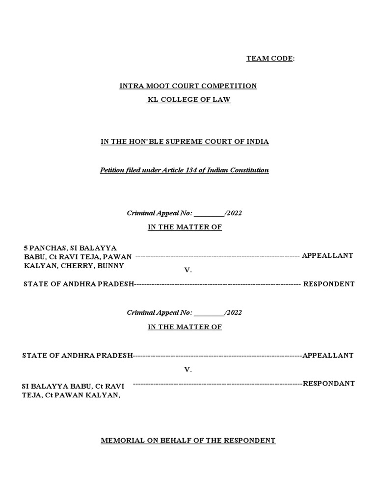 Respondent Memorial | PDF | Conspiracy (Criminal) | Criminal Law