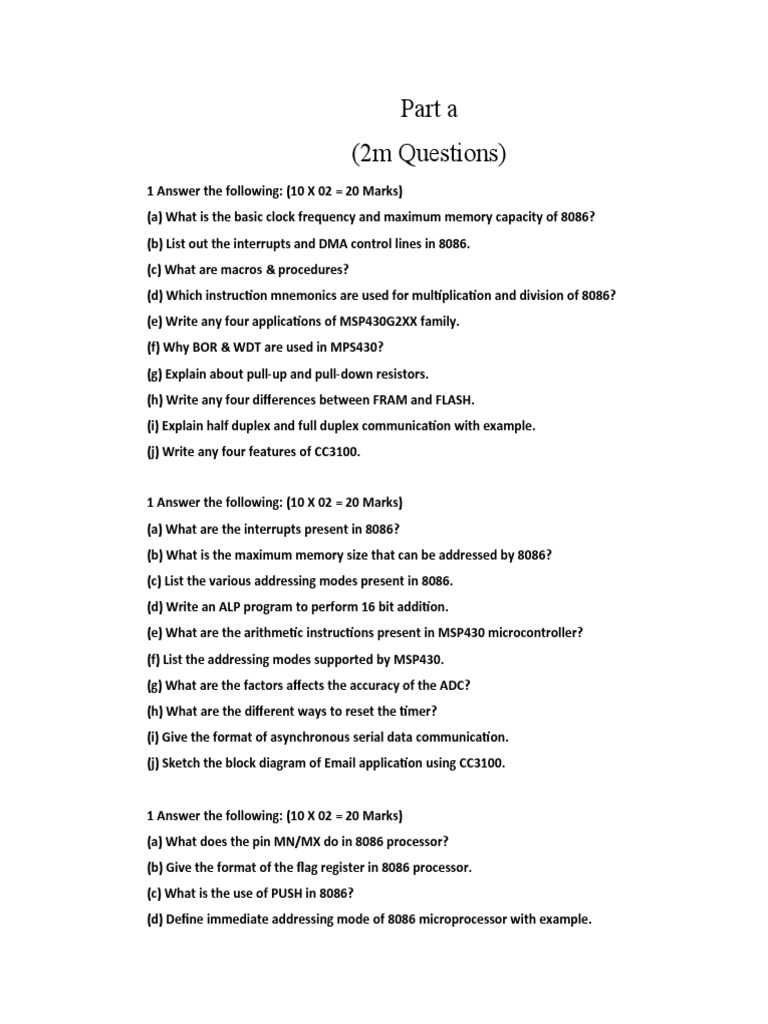 8086 & MSP430 Microcontroller Q&A | PDF | Central Processing Unit | Microcontroller