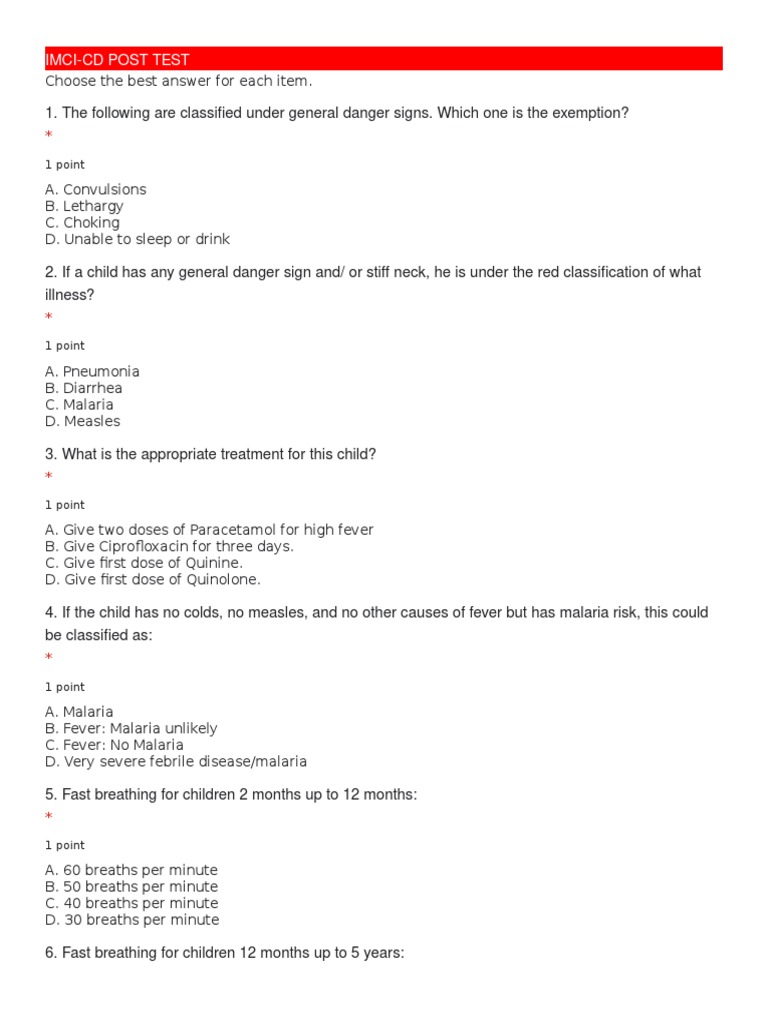 IMCI-CD Post Test Review: Answers and Explanations for a Pediatric ...