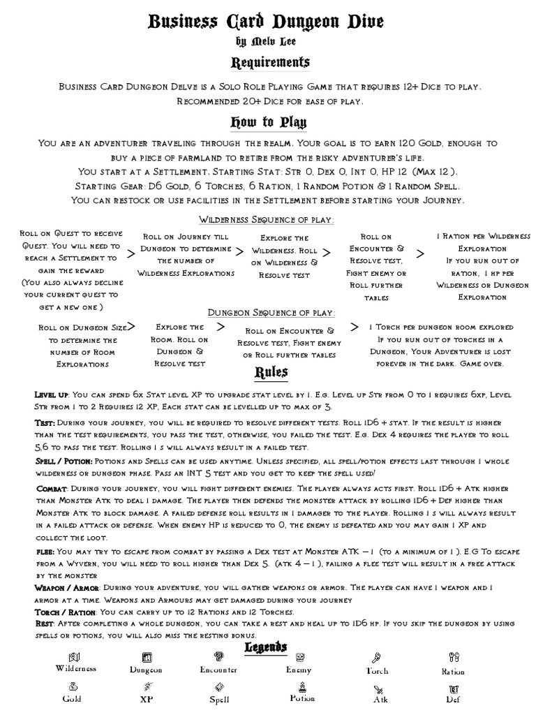 Business Card Dungeon Delve | PDF | Armour | Role Playing Games