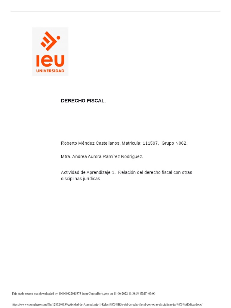 Actividad de Aprendizaje 1. Relaci N Del Derecho Fiscal Con Otras Disciplinas Jur Dicas | PDF ...