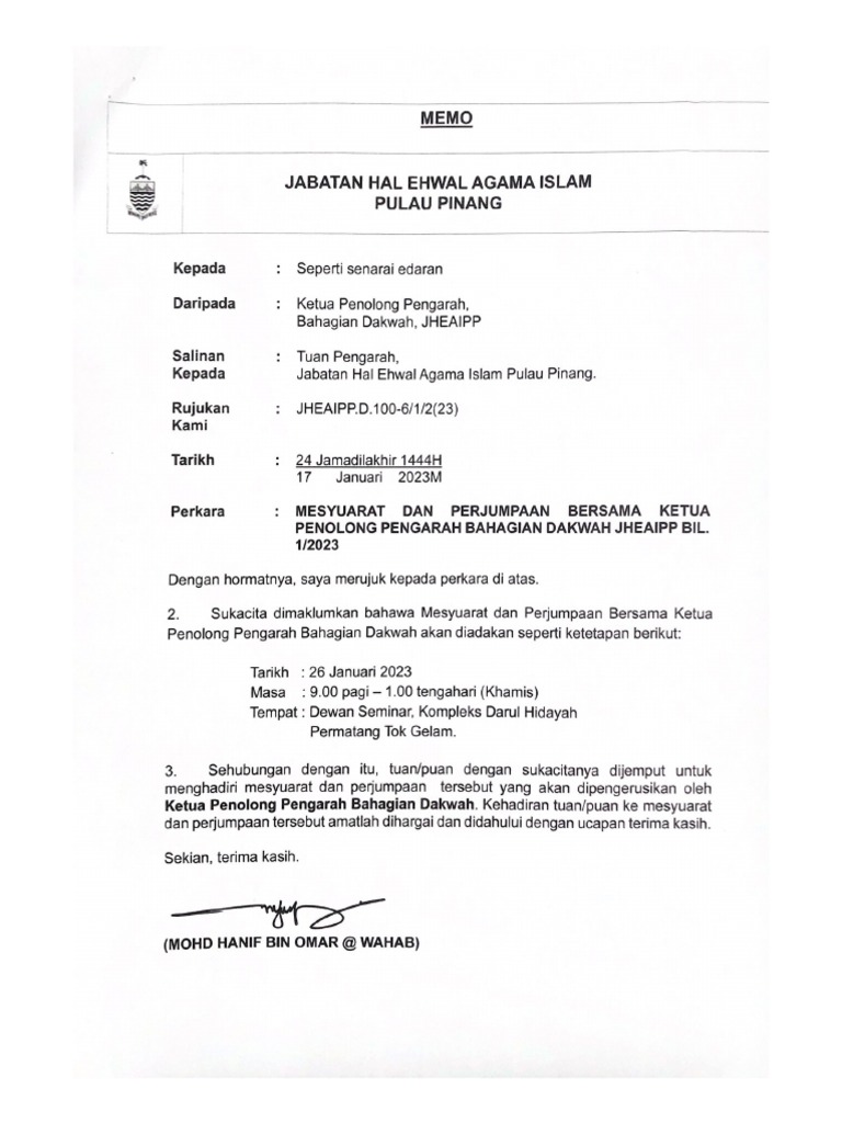 Jemputan Ke Mesyuarat Dan Perjumpaan Bersama KPP Dakwah | PDF