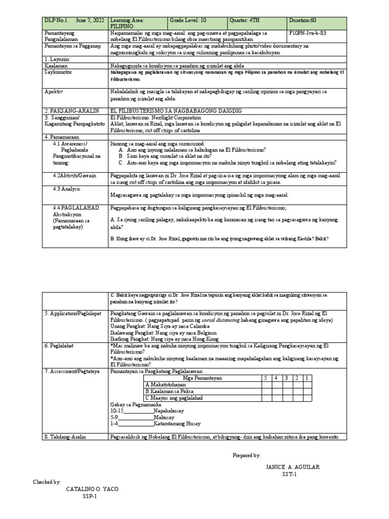 DLP-No-1-COT - Filipino 10 | PDF