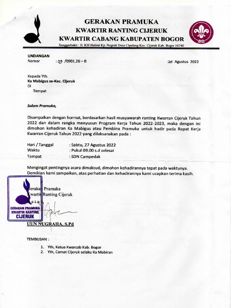 Surat Undangan Kwarran Penyusunan Program Kerja | PDF