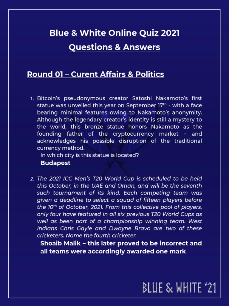 Blue & White '21 - Questions and Answers | PDF