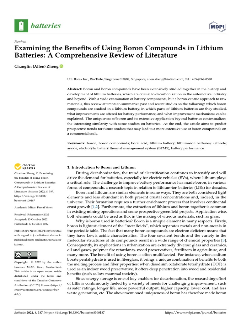 Batteries 08 00187 v2 | PDF | Lithium Ion Battery | Boron