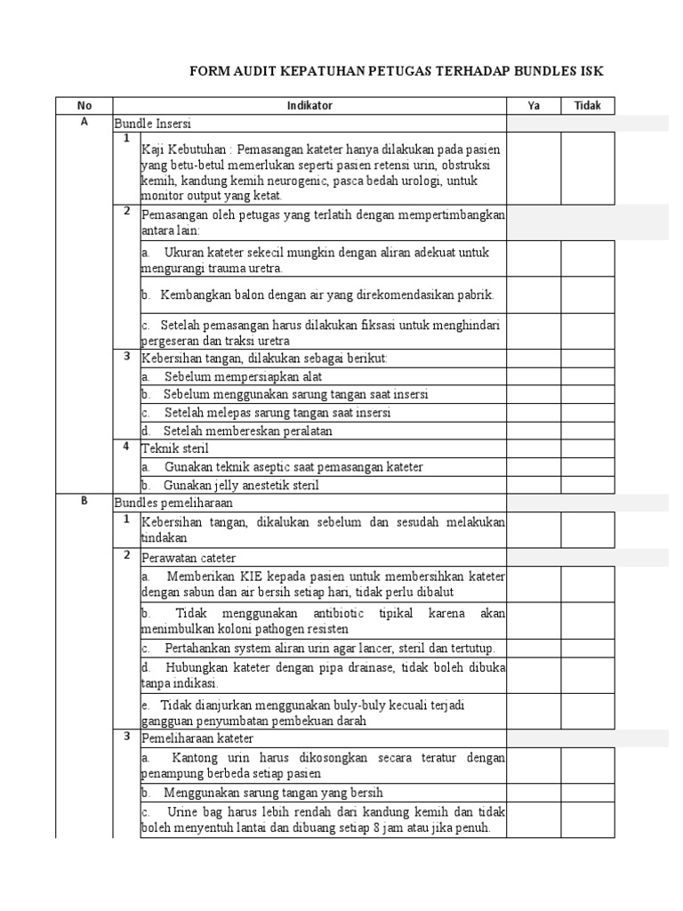 FORM AUDIT KEPATUHAN PETUGAS TERHADAP BUNDLES ISK - Gedangsari 2 | PDF