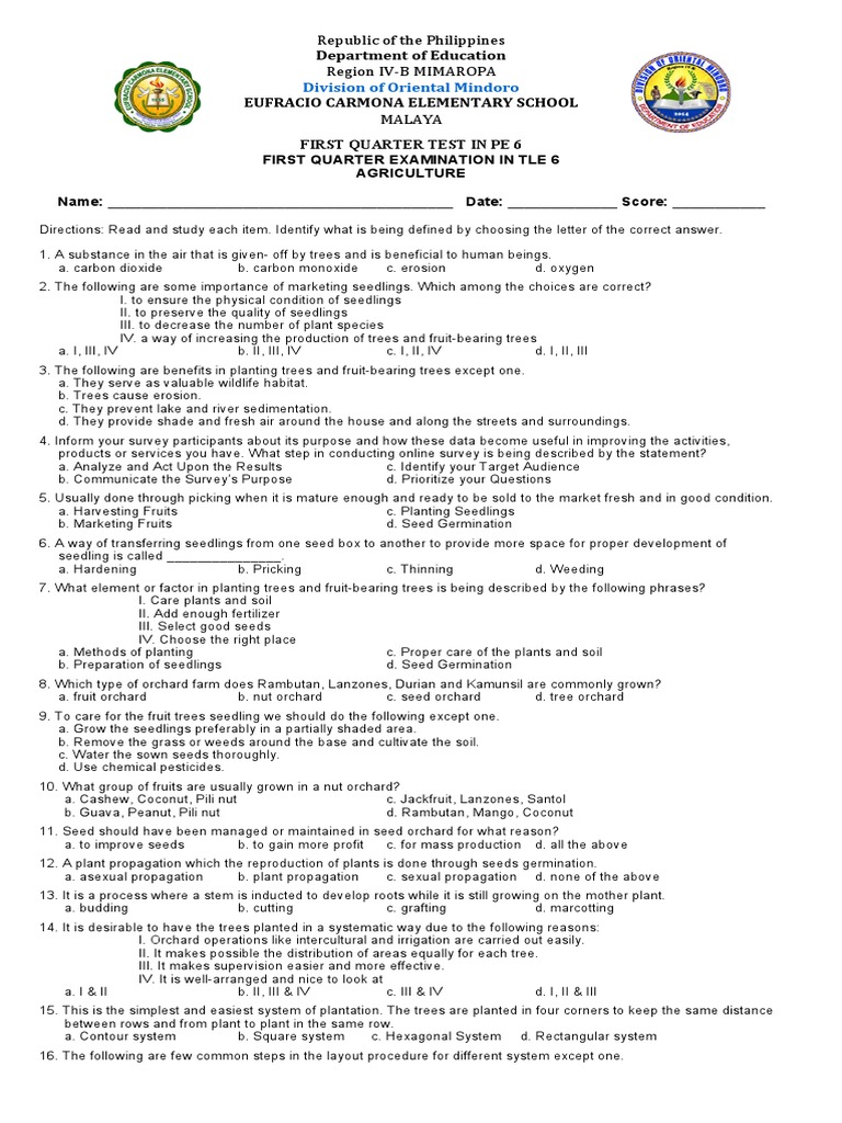 Periodical Test - TLE-AGRI 6 - Q1 | PDF | Compost | Seed