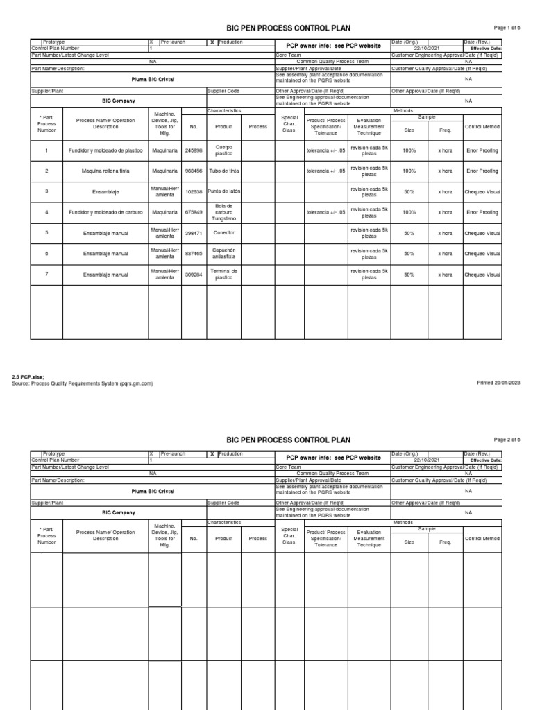 BIC PEN PROCESS CONTROL PLAN | PDF | Engineering | Computing