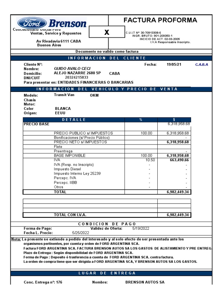 Proforma | PDF | Factura | Vehículo de motor