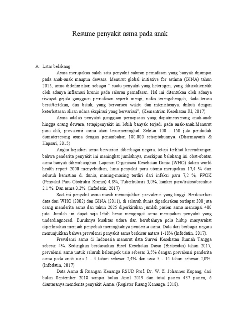 Resume Penyakit Asma Pada Anak | PDF
