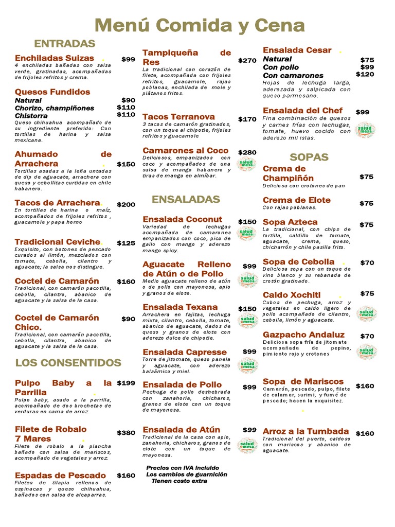 CARTA COMIDA Y CENA ESPAÑOL 2021 | PDF | Cilantro | ensalada